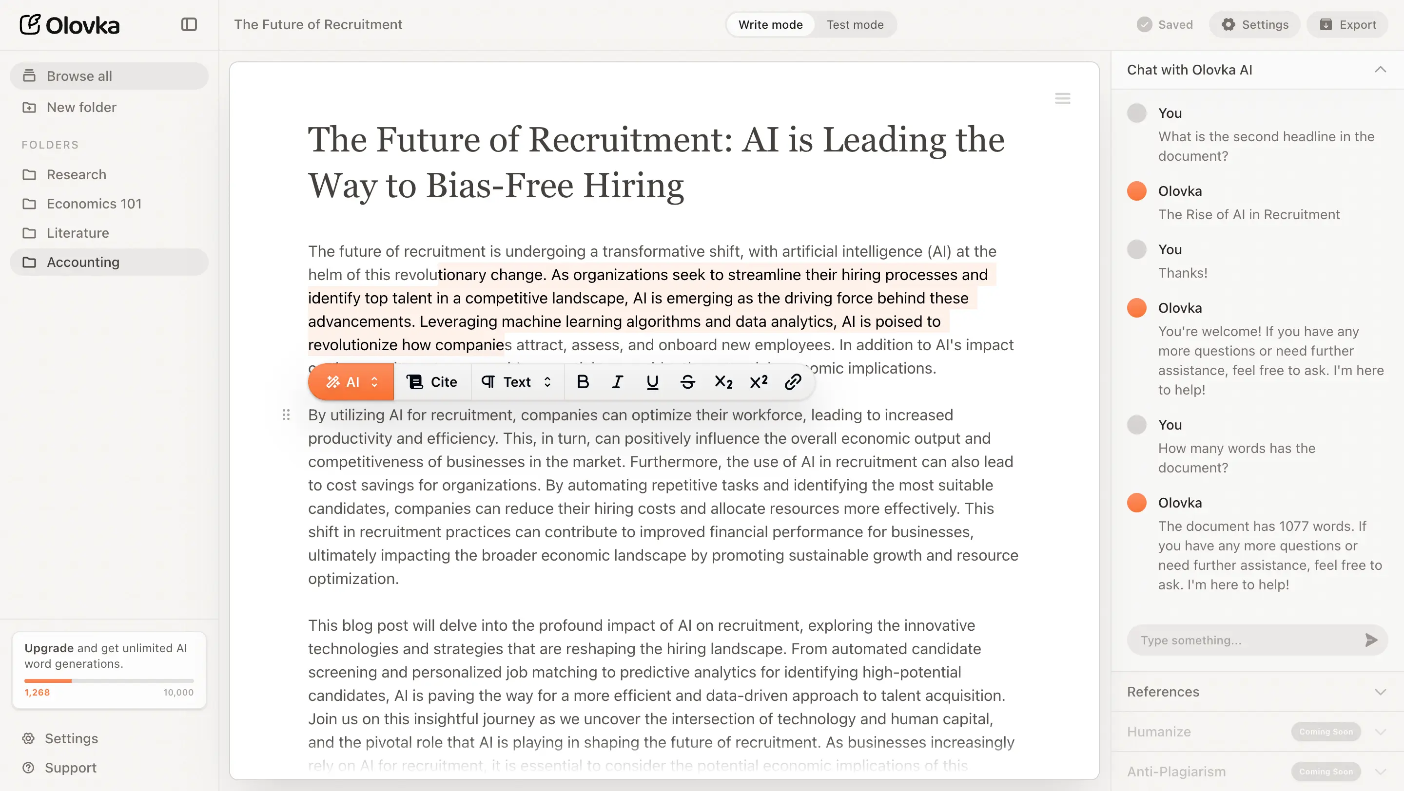 AI Essay Writer | Olovka AI
